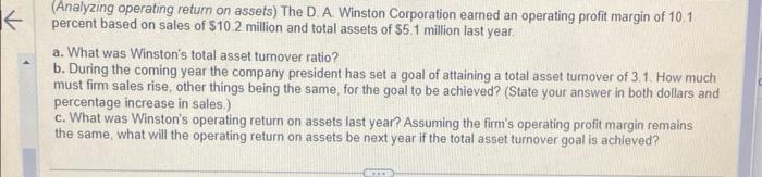 Solved (Analyzing operating return on assets) The D. A. | Chegg.com