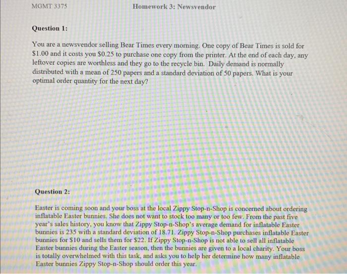 Solved al order quantity: Q∗=xˉ+z(σx) Q′ optimal order | Chegg.com