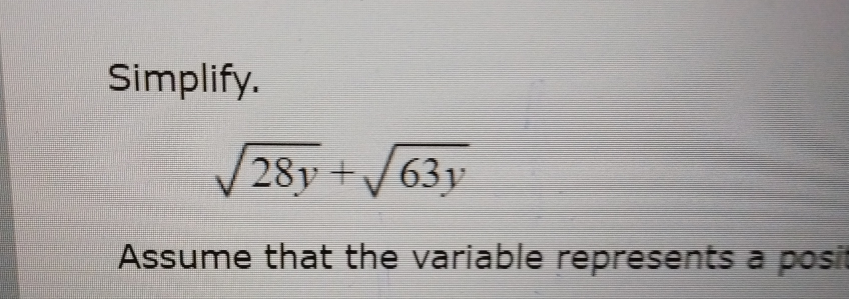 Solved Simplify.28y2+63y2Assume that the variable represents | Chegg.com