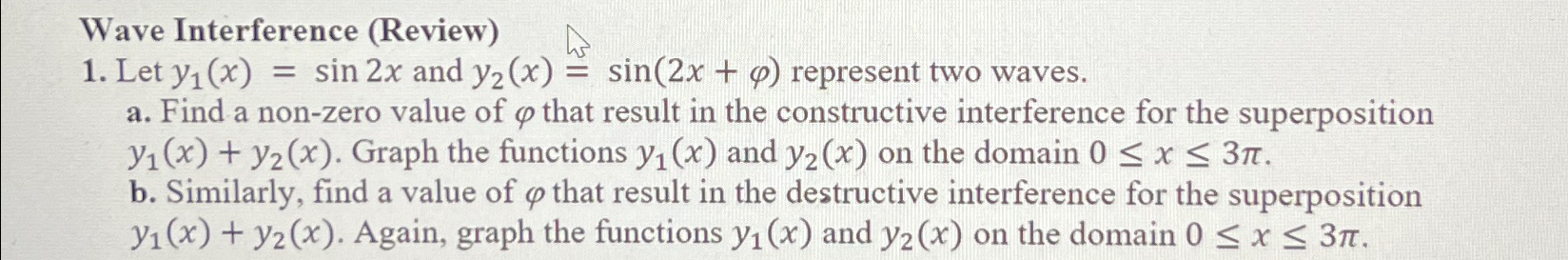 Solved Wave Interference (Review)Let y1(x)=sin2x ﻿and | Chegg.com