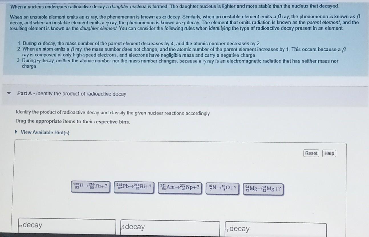 Solved When a nucleus undergoes radioactive decay a daughler | Chegg.com