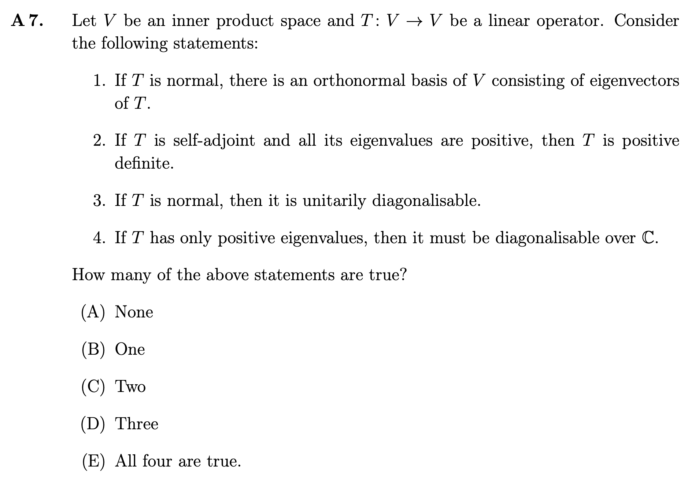 Solved A 7. ﻿Let V ﻿be an inner product space and T:V→V ﻿be | Chegg.com