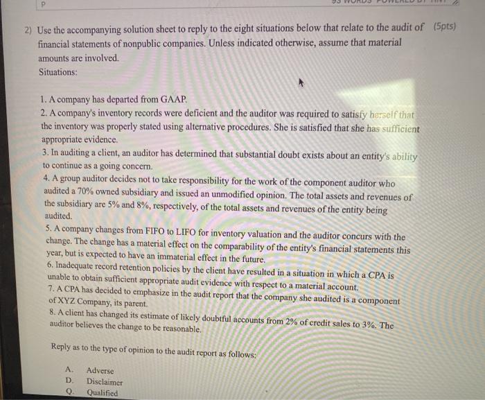 Solved р 2) Use the accompanying solution sheet to reply to | Chegg.com