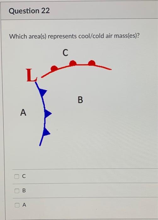 Solved Question 22 Which area(s) represents cool/cold air | Chegg.com