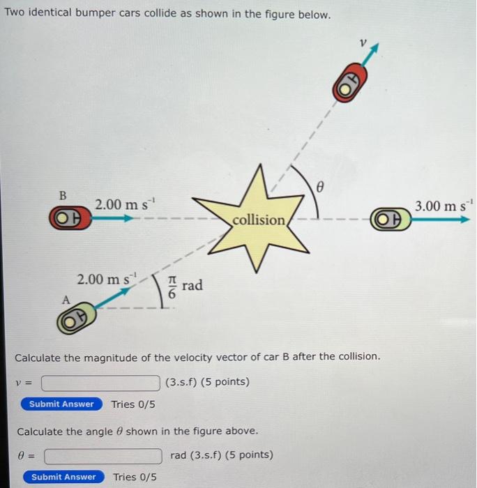 Solved Two identical bumper cars collide as shown in the | Chegg.com