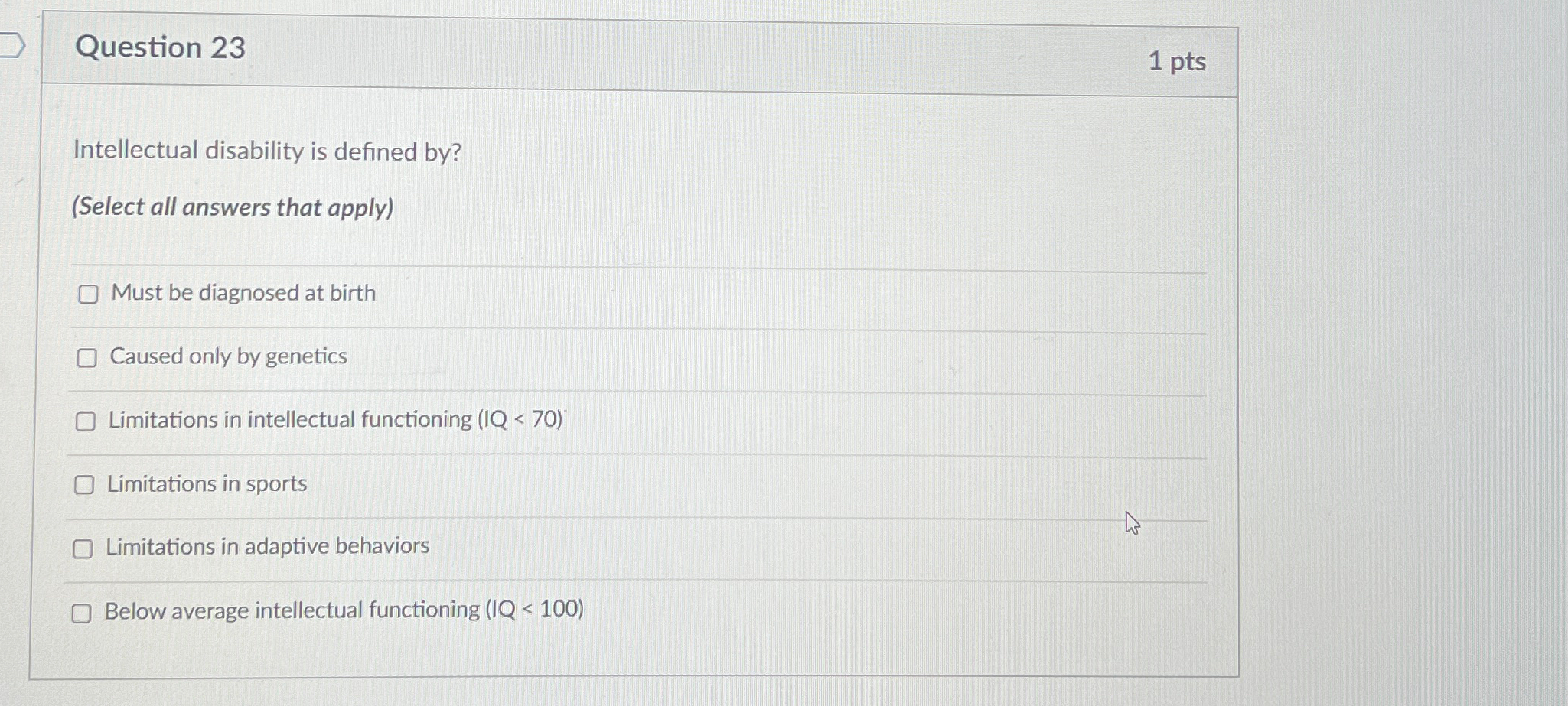 Solved Question 231 ﻿ptsIntellectual disability is defined | Chegg.com