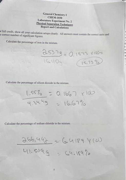 Solved General Chemistry I CHEM-1030 Laboratory Experiment | Chegg.com