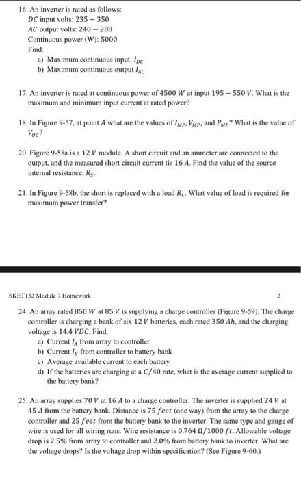 Solved 16. An inverter is rated as follows: DC input volts: | Chegg.com