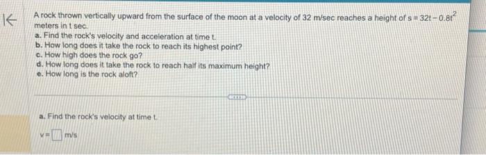Solved A rock thrown vertically upward from the surface of | Chegg.com