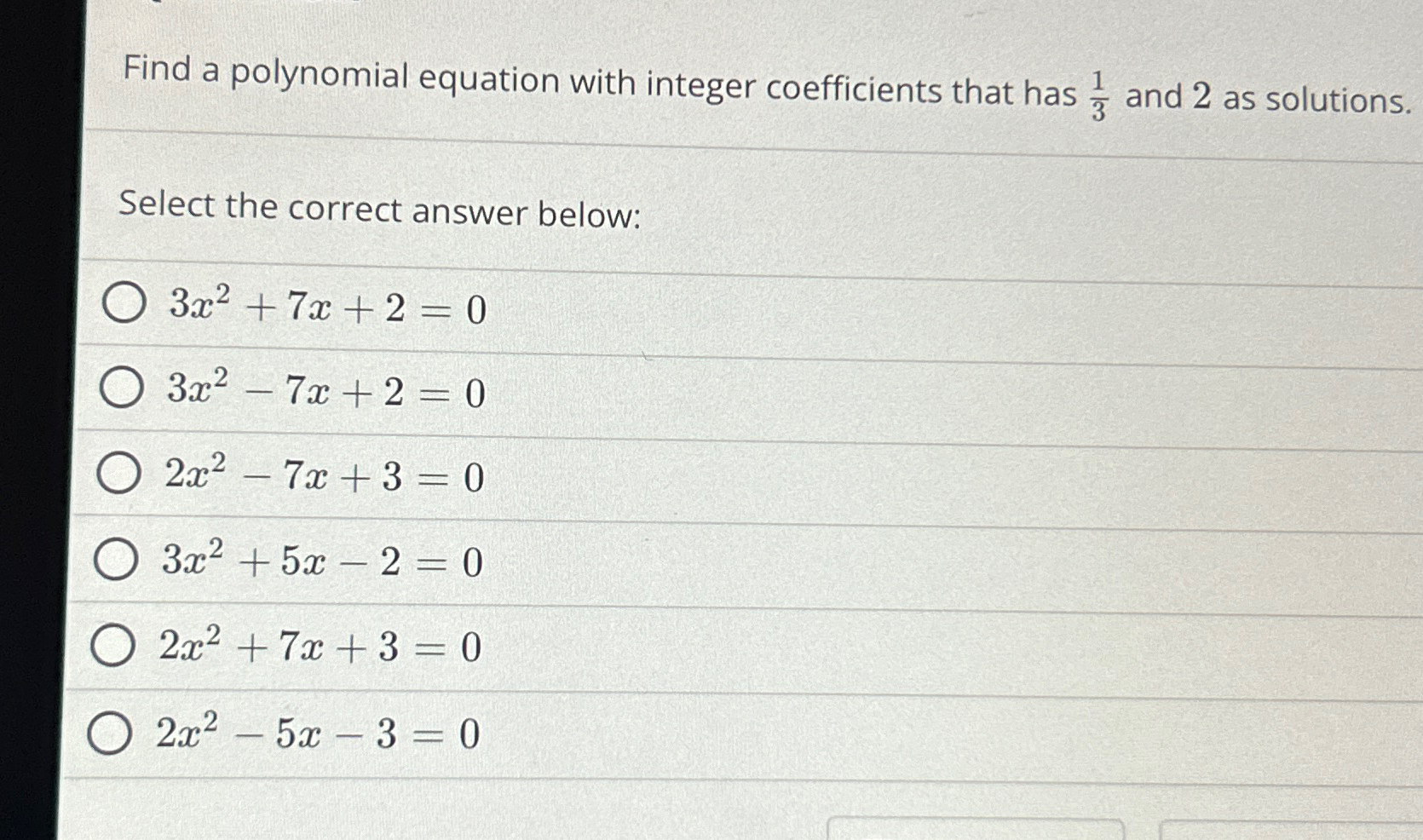 Solved Find a polynomial equation with integer coefficients | Chegg.com