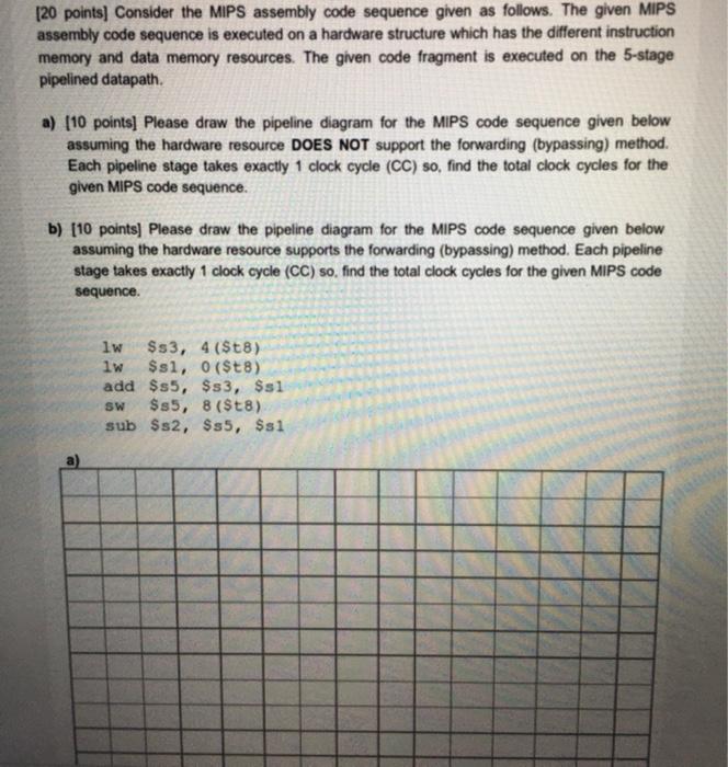 Solved [20 points) Consider the MIPS assembly code sequence | Chegg.com Solved [20 points) Consider the MIPS assembly code sequence | Chegg.com