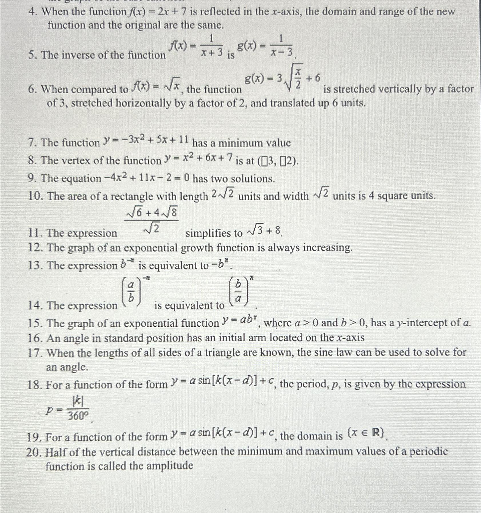 Solved When the function f(x)=2x+7 ﻿is reflected in the | Chegg.com