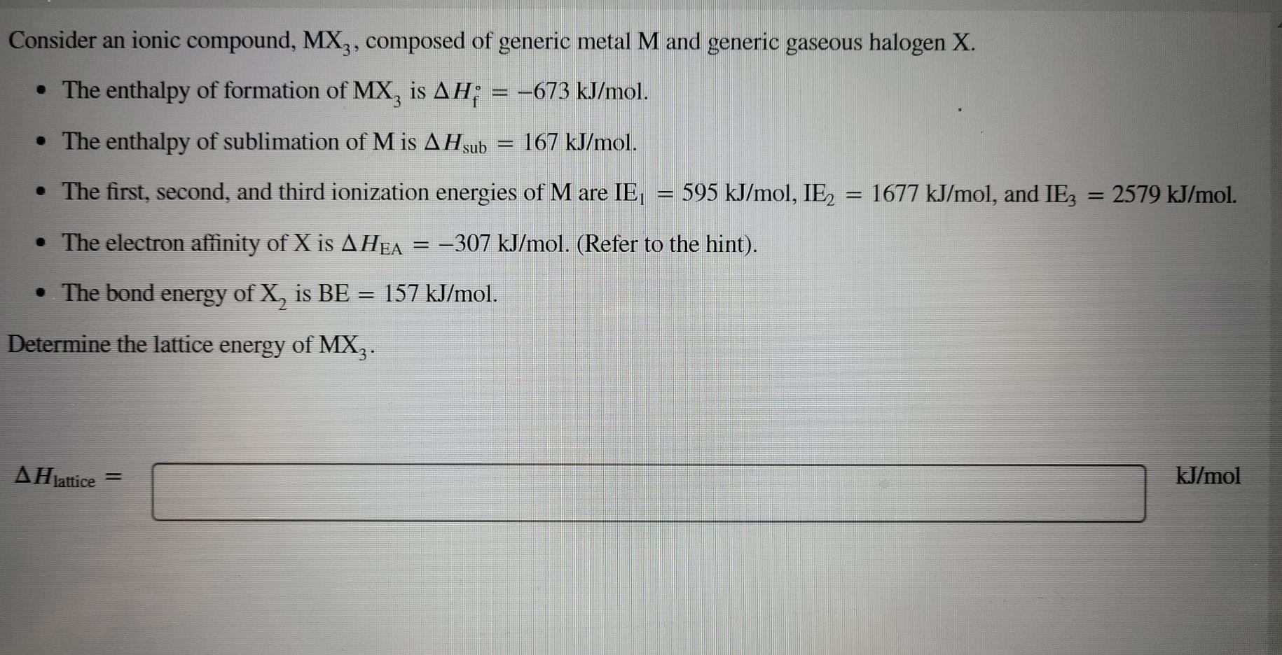Solved Consider an ionic compound, MX3, composed of generic | Chegg.com