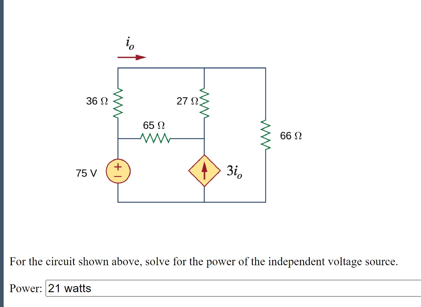 Solved For the circuit shown above, solve for the power of | Chegg.com