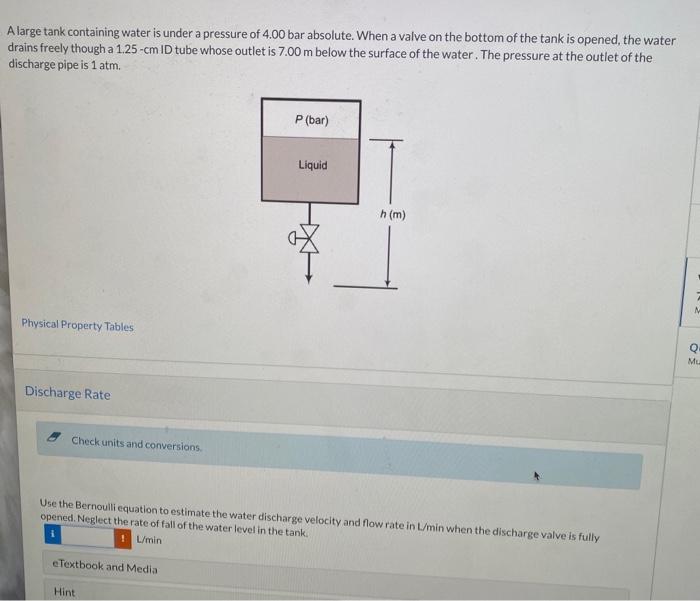 Solved A large tank containing water is under a pressure of | Chegg.com