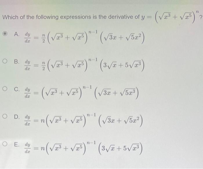 Solved ch of the following expressions is the derivative of | Chegg.com