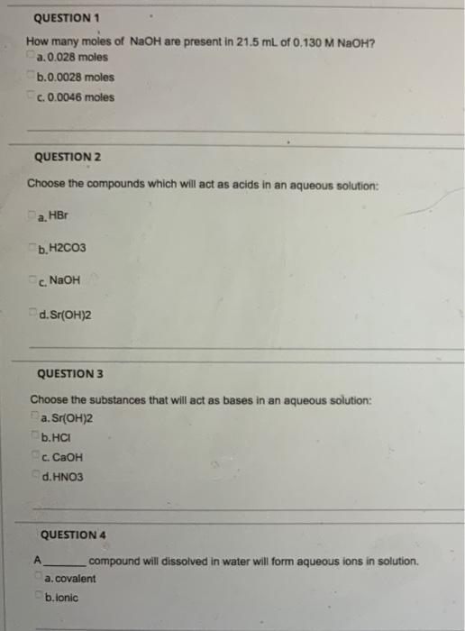 Solved How many moles of NaOH are present in 21.5 mL of | Chegg.com