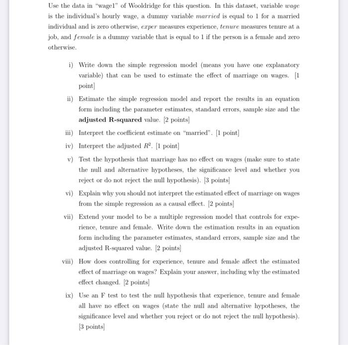 Use the data in "wagel" of Wooldridge for this | Chegg.com