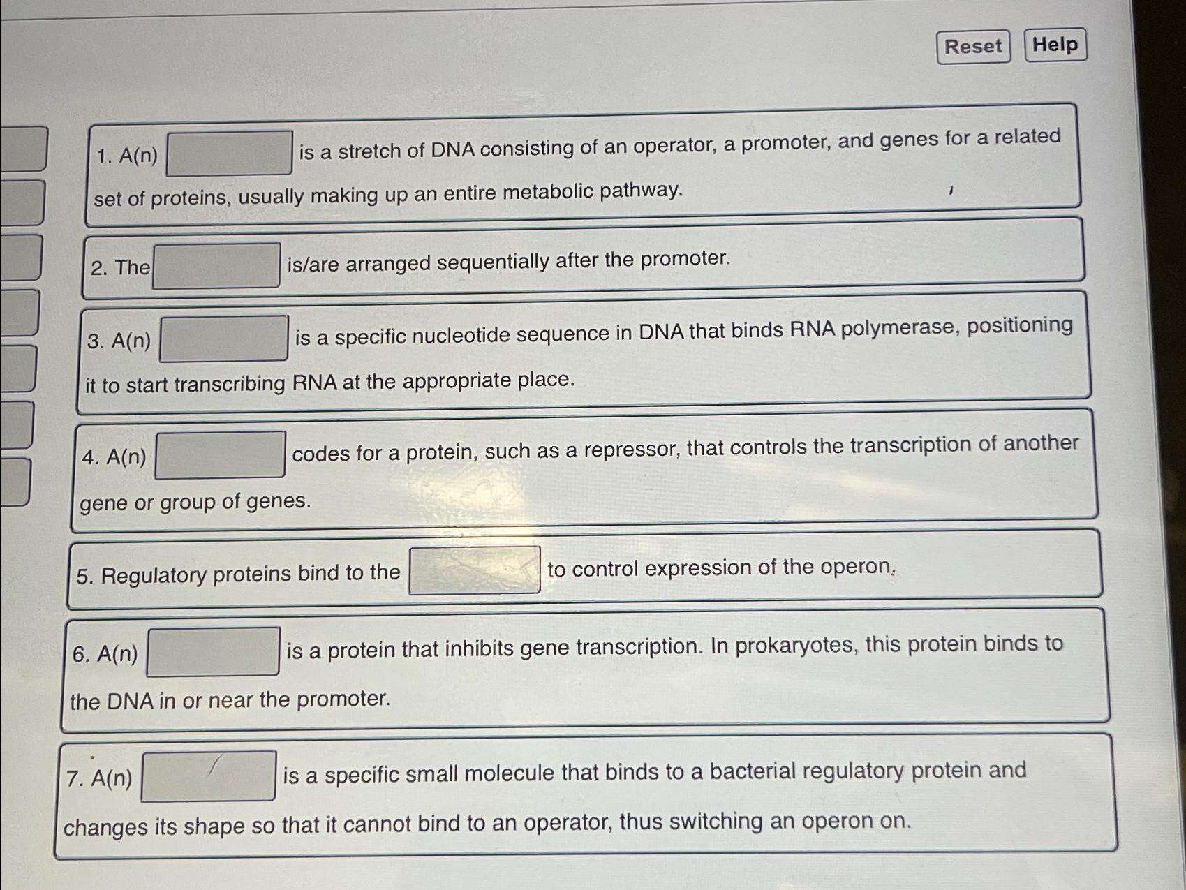 Solved A(n) ﻿is a stretch of DNA consisting of an operator, | Chegg.com
