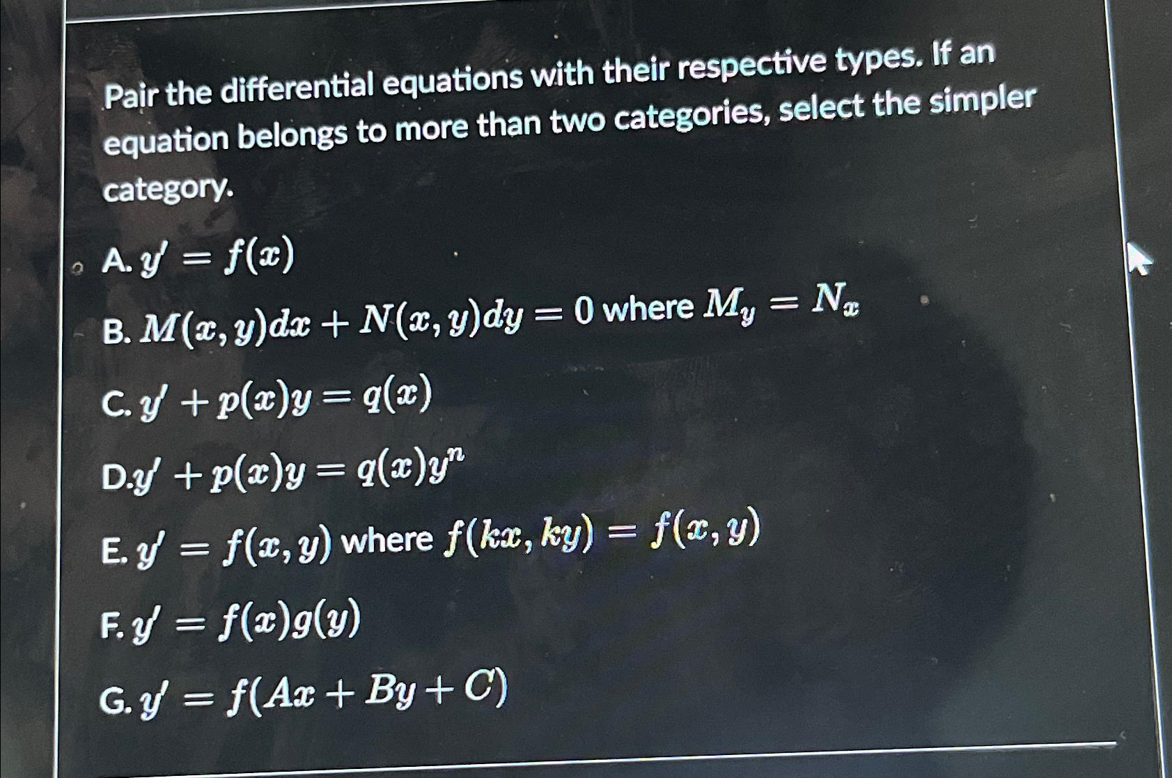 Solved Pair the differential equations with their respective | Chegg.com