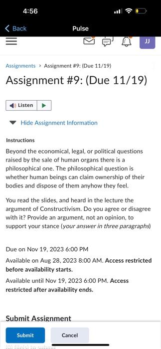 Assignment \#9: (Due 11/19) Hide Assignment | Chegg.com