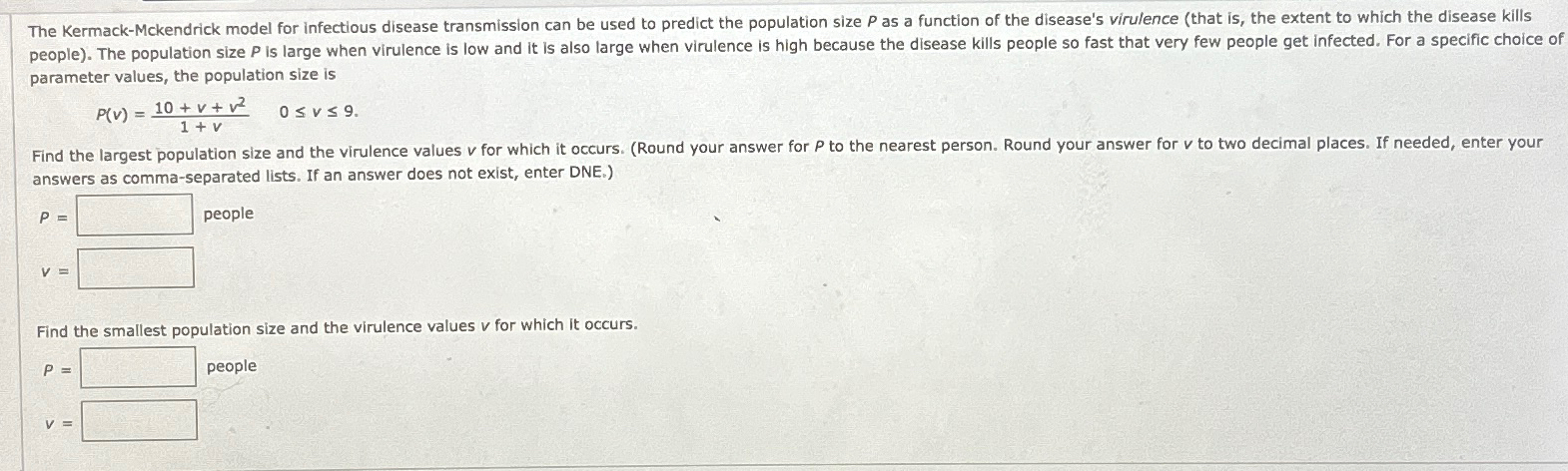 Solved parameter values, the population size | Chegg.com