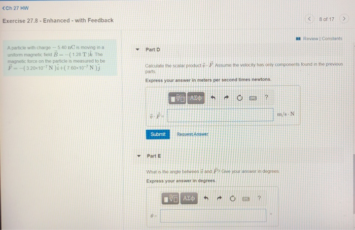 Solved A Review Constants A particle with charge - 5 40 nC | Chegg.com