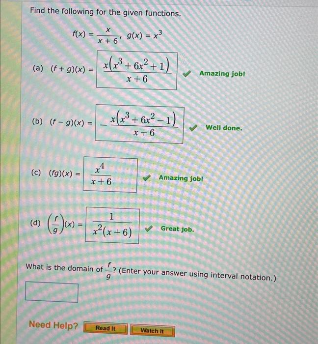 Solved Find the following for the given functions. | Chegg.com