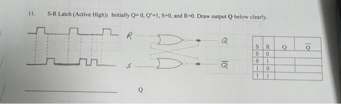 Solved 11. S-R Latch (Active High): Initially Q=0.Q=1, S-0, | Chegg.com