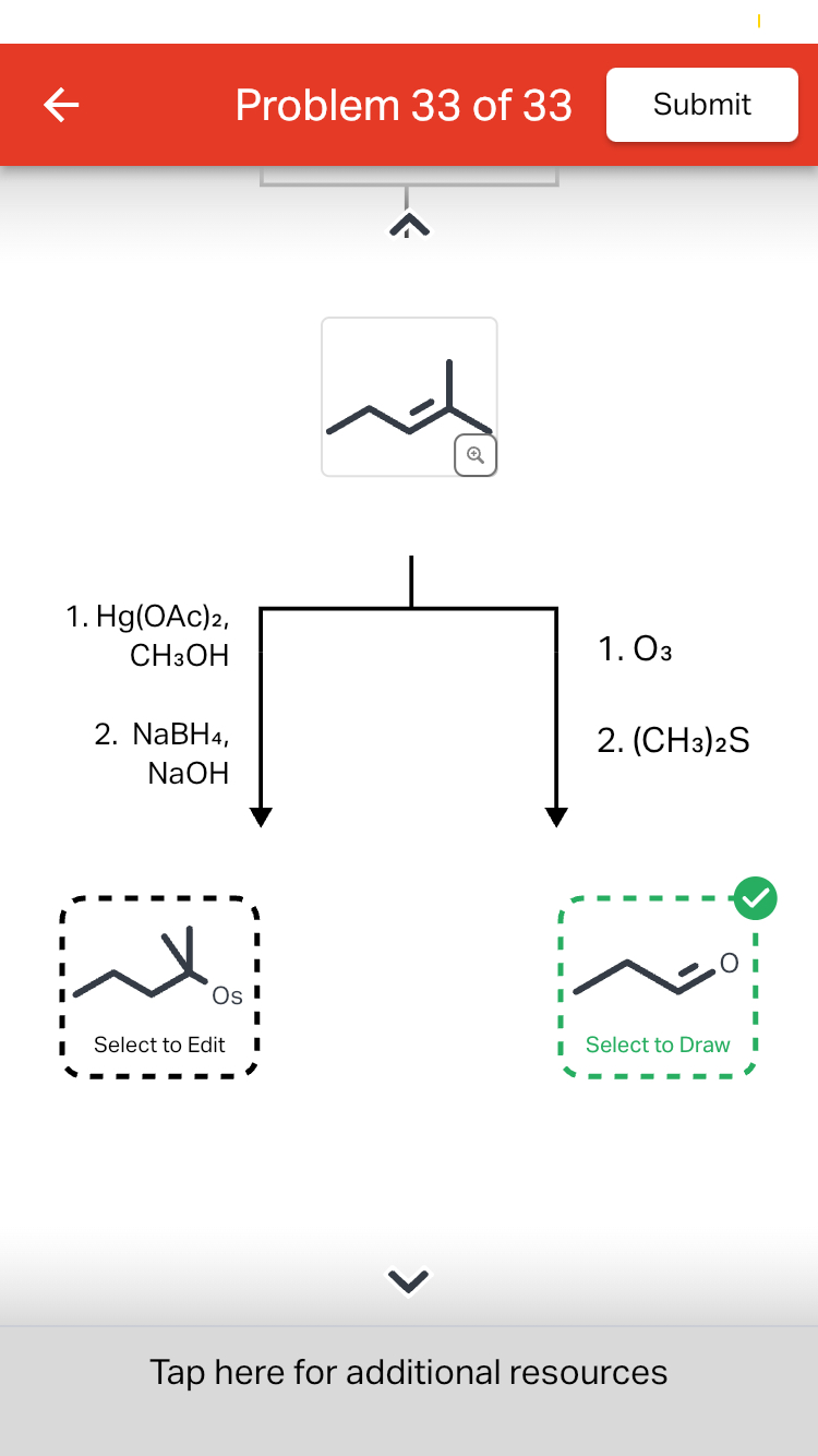 Solved Problem 33 ﻿of 33Hg(OAc)2,CH3OHO3NaBH4,NaOH(CH3)2STap | Chegg.com