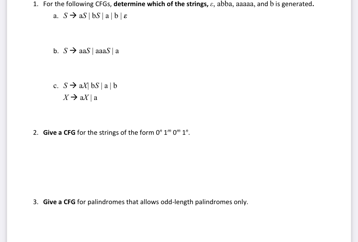Solved For the following CFGs, ﻿determine which of the | Chegg.com