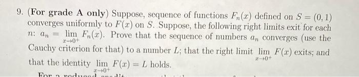 Solved 9. (For grade A only) Suppose, sequence of functions | Chegg.com