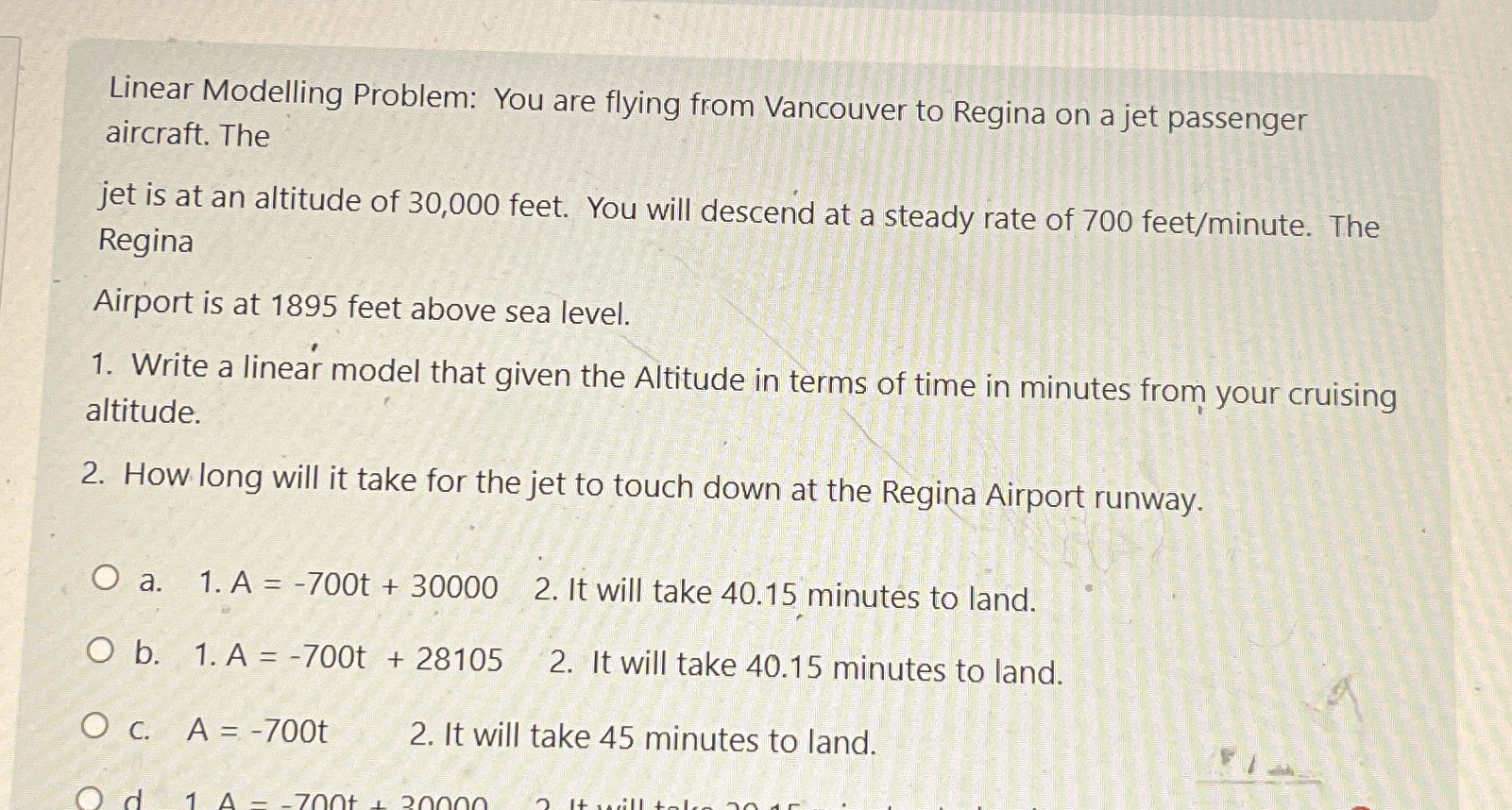 Solved Linear Modelling Problem: You are flying from | Chegg.com
