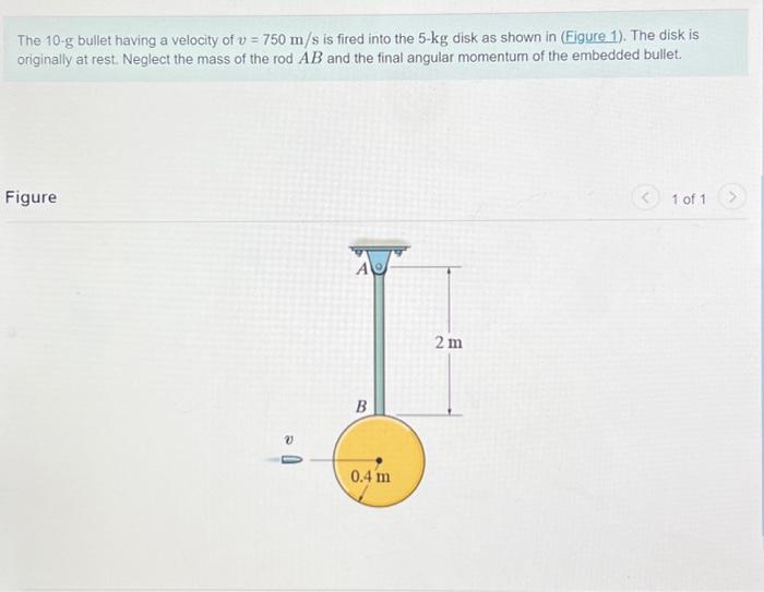 The 10-g bullet having a velocity of v=750 m/s is | Chegg.com