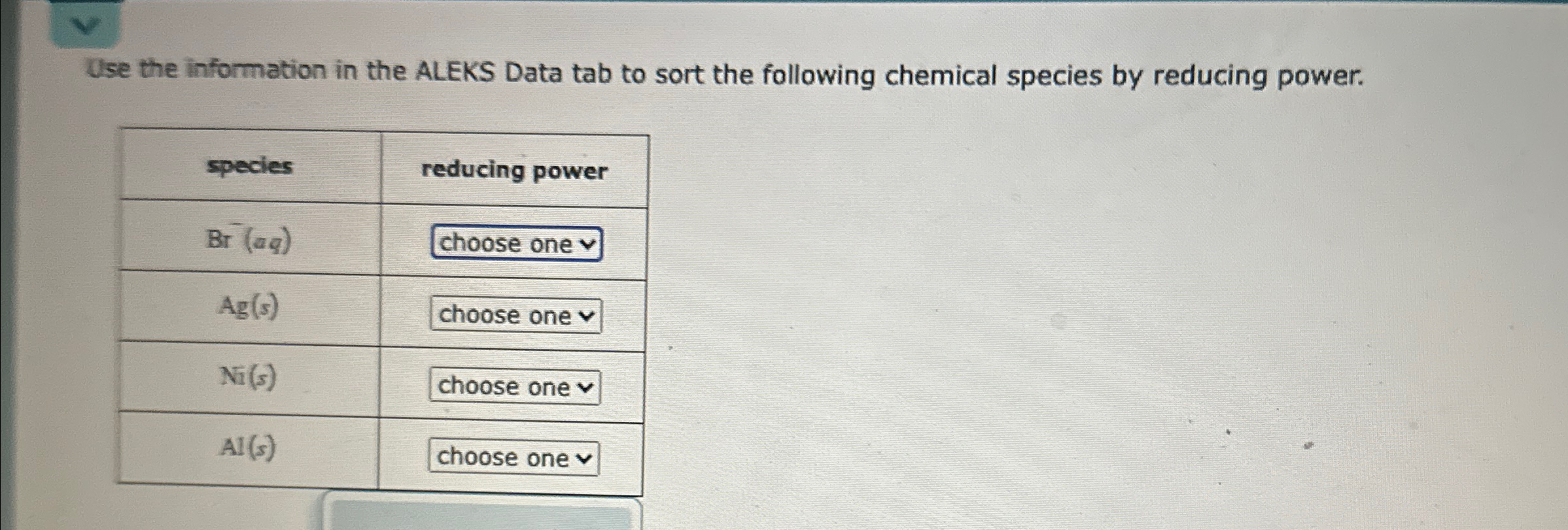 Solved Use the information in the ALEKS Data tab to sort the | Chegg.com
