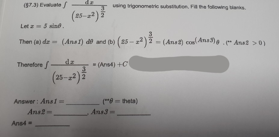 Solved (87.3) Evaluateſ - d. using trigonometric | Chegg.com