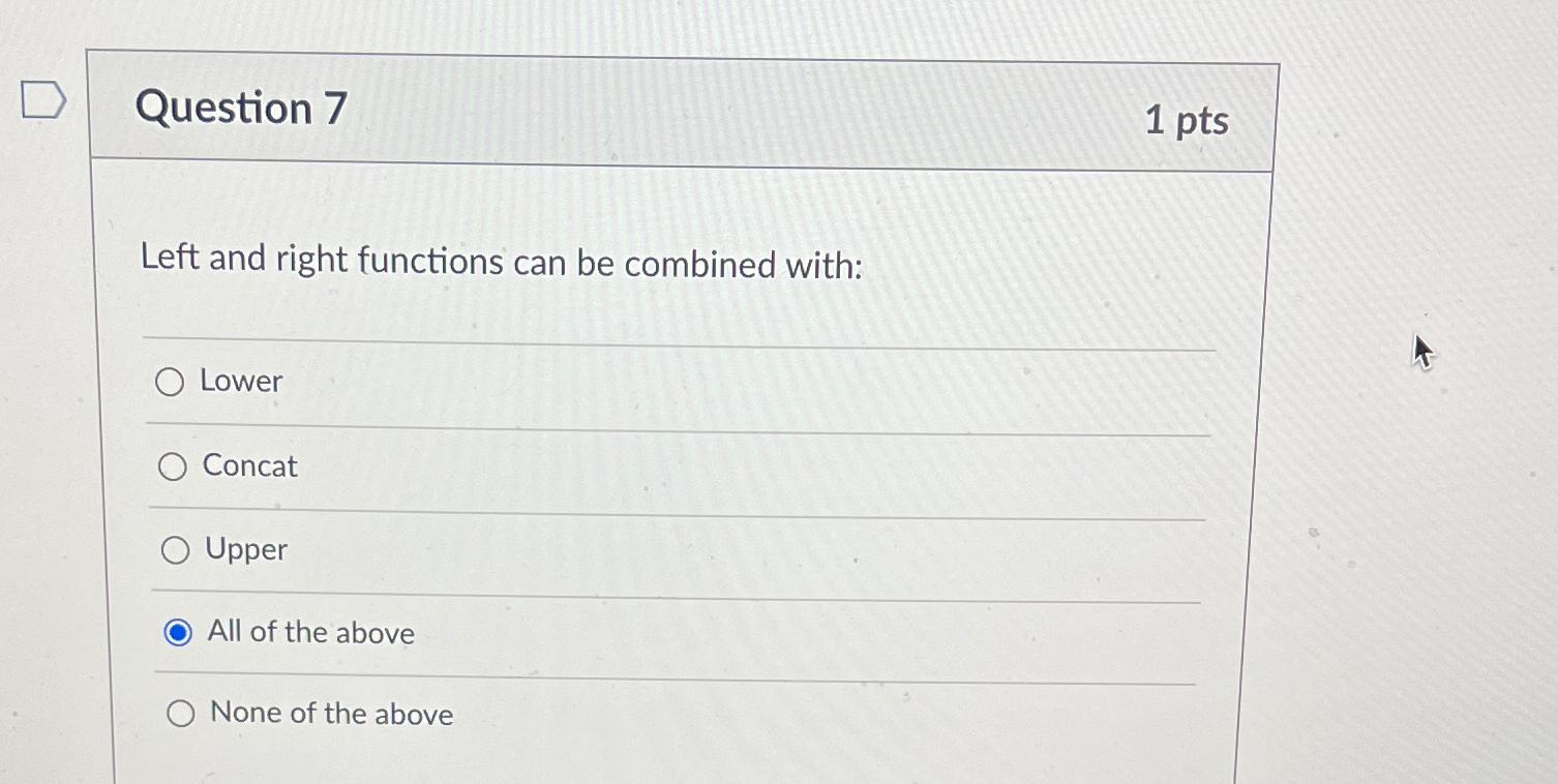 Solved Question 71 ﻿ptsLeft and right functions can be | Chegg.com