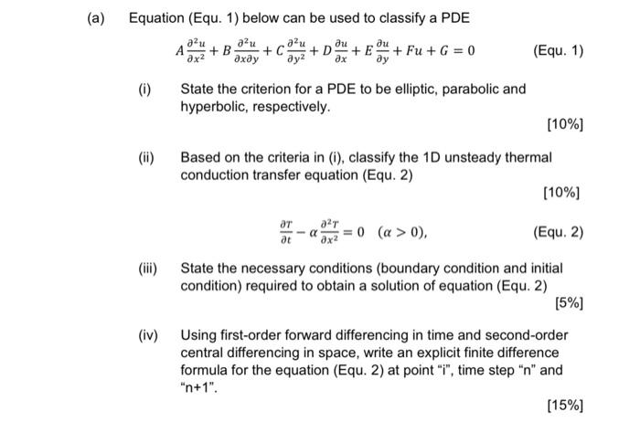 Solved Equation (Equ. 1) below can be used to classify a PDE | Chegg.com
