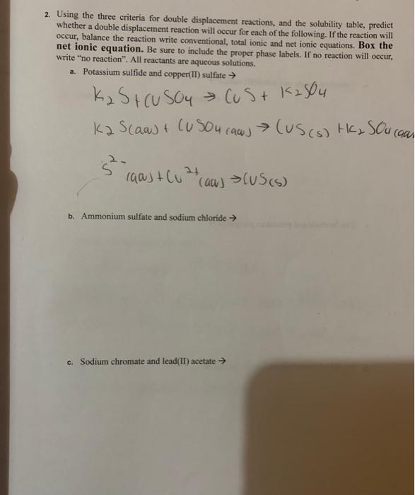 Solved 2. Using the three criteria for double displacement | Chegg.com