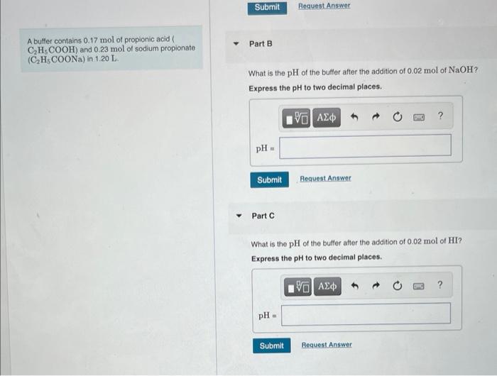 Solved A buffer contains 0.17 mol of propionic acid ( | Chegg.com