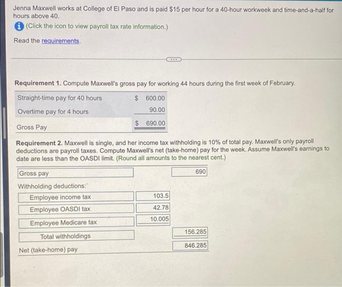 Solved Jenna Maxwell works at College of El Paso and is paid | Chegg.com