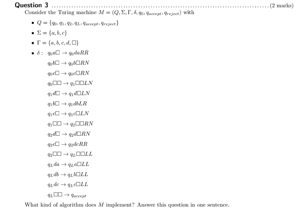 Solved Question 3Consider the Turing machine | Chegg.com