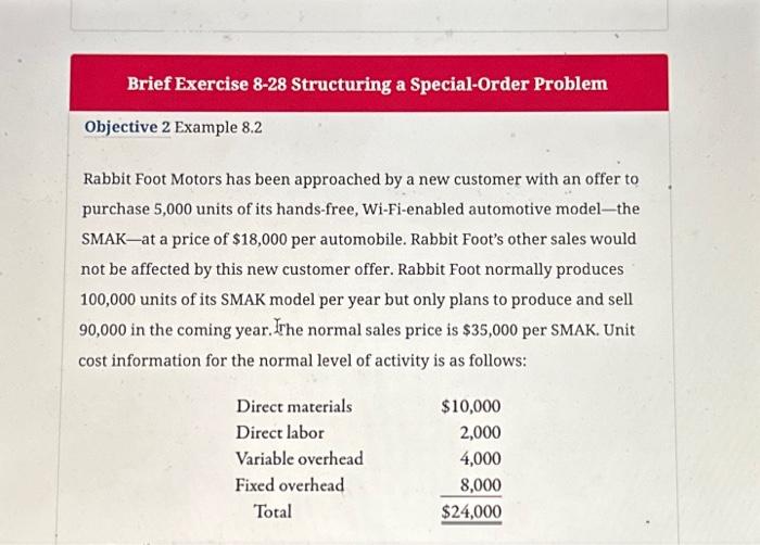 Solved Brief Exercise 8-28 Structuring a Special-Order | Chegg.com