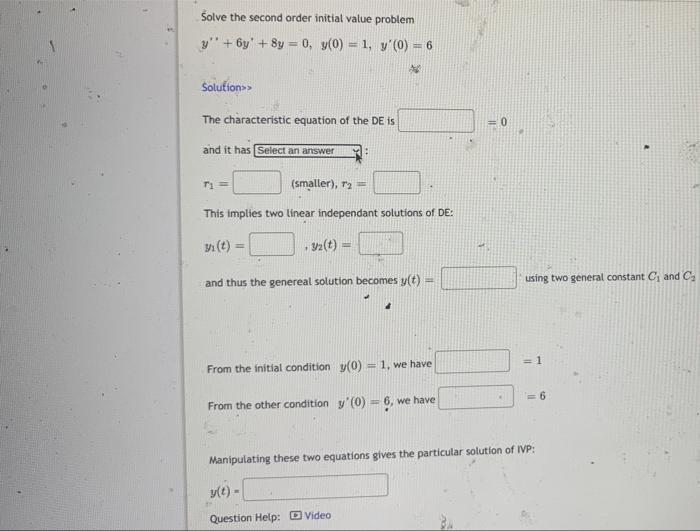 Solved Solve the second order initial value problem | Chegg.com