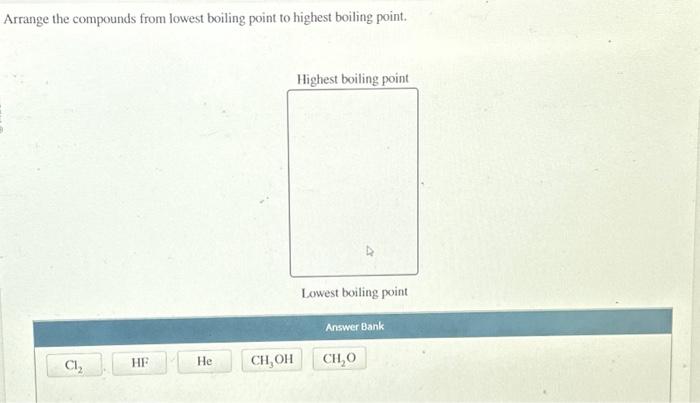 Solved Arrange the compounds from lowest boiling point to | Chegg.com