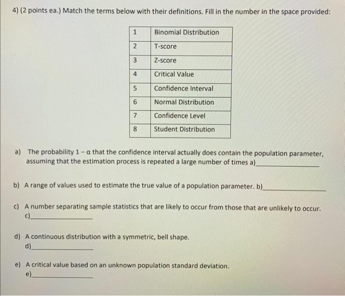 Solved 4) ( 2 points ea.) Match the terms below with their | Chegg.com
