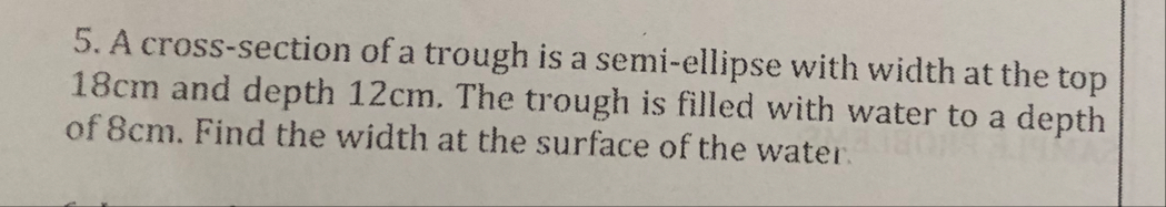 Solved A cross-section of a trough is a semi-ellipse with | Chegg.com