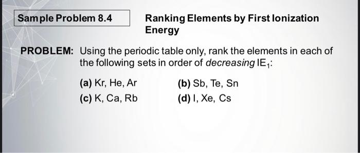 Solved PROBLEM: Using the periodic table only, rank the | Chegg.com