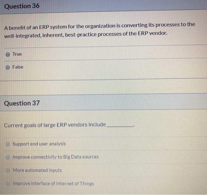Solved Question 36 A benefit of an ERP system for the | Chegg.com