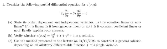 Solved 1. Consider the following partial differential | Chegg.com